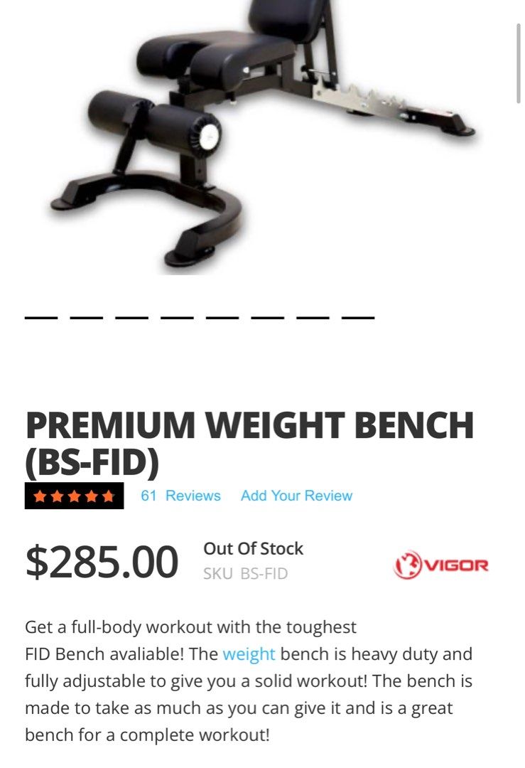 Vigor Gym Bench heavy duty, Sports Equipment, Exercise & Fitness ...