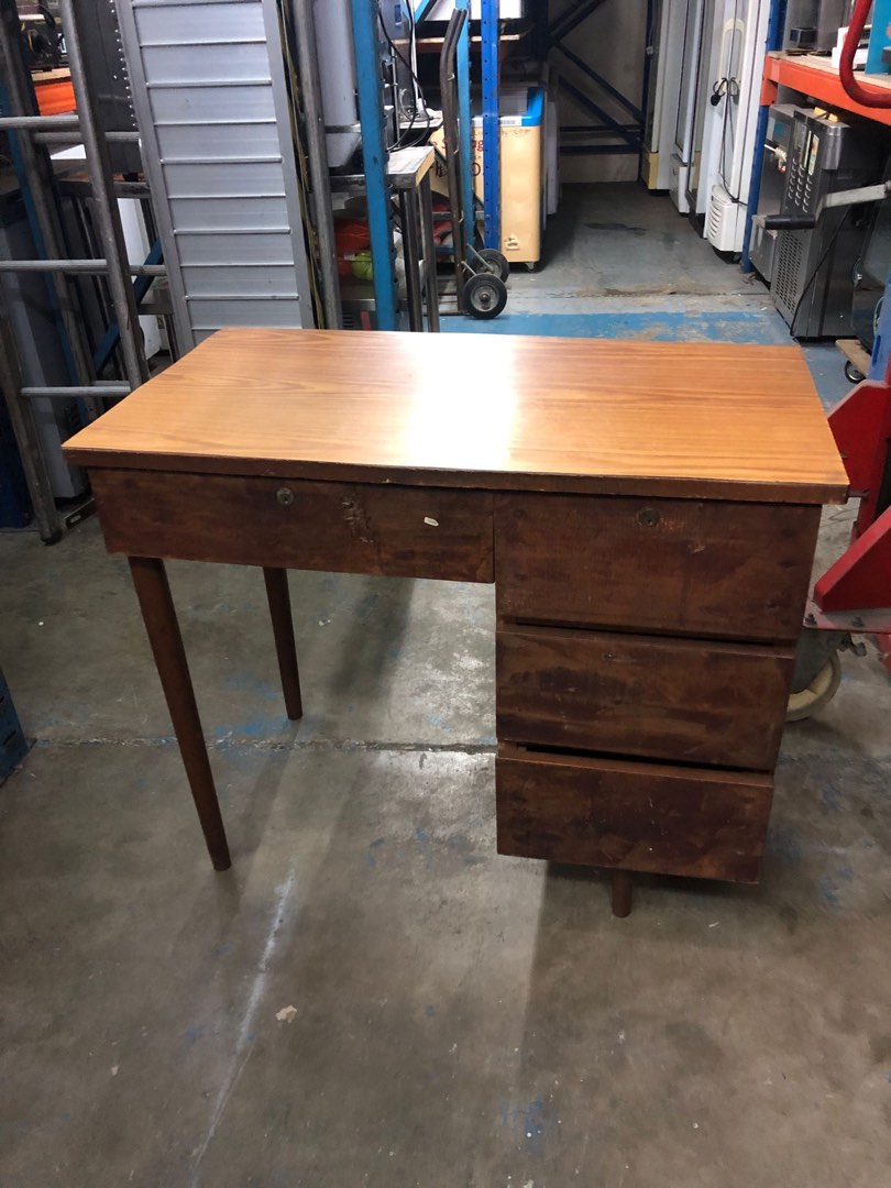Vintage mid century teakwood pencil leg study table. Use as is or great ...