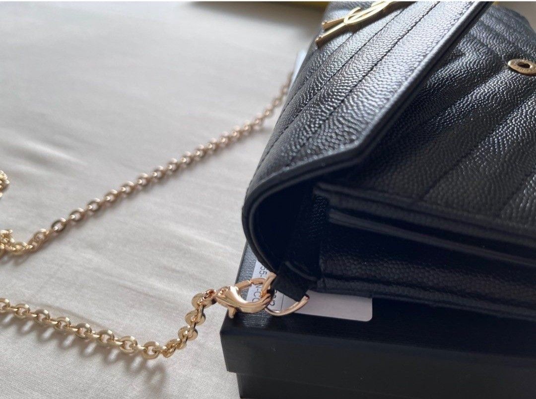 YSL Large Flap Wallet In Grain (with 3rd party chain), Luxury, Bags ...