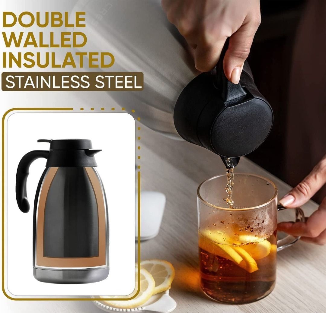 2 Litre Stainless Steel Coffee Jug / Double Walled Vacuum Tea Carafe ...