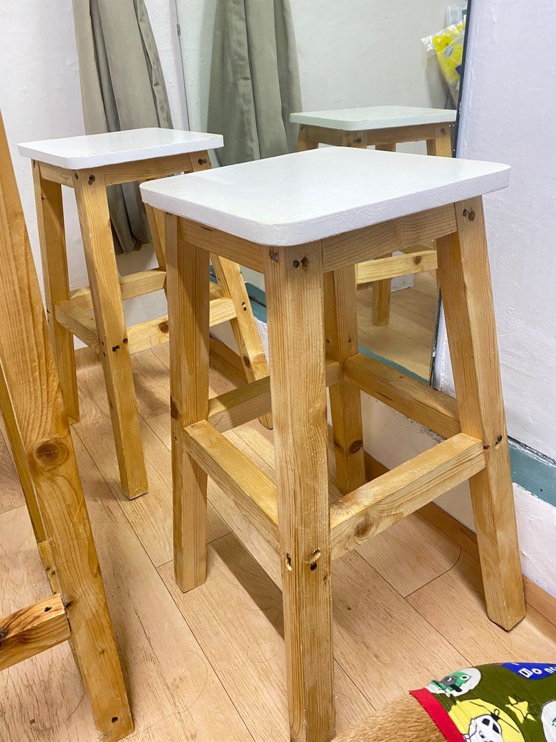 2PCS SET High Chair Bar Stool 60CM wood and white, Furniture & Home ...