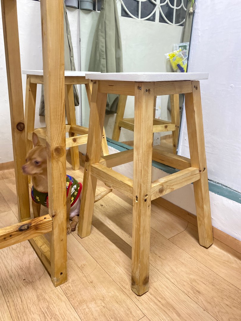 2PCS SET High Chair Bar Stool 60CM wood and white, Furniture & Home ...