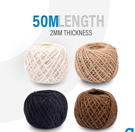 50 METER Jute Twine Kraft Paper Colour Cotton Rope Raffia String Thread ...