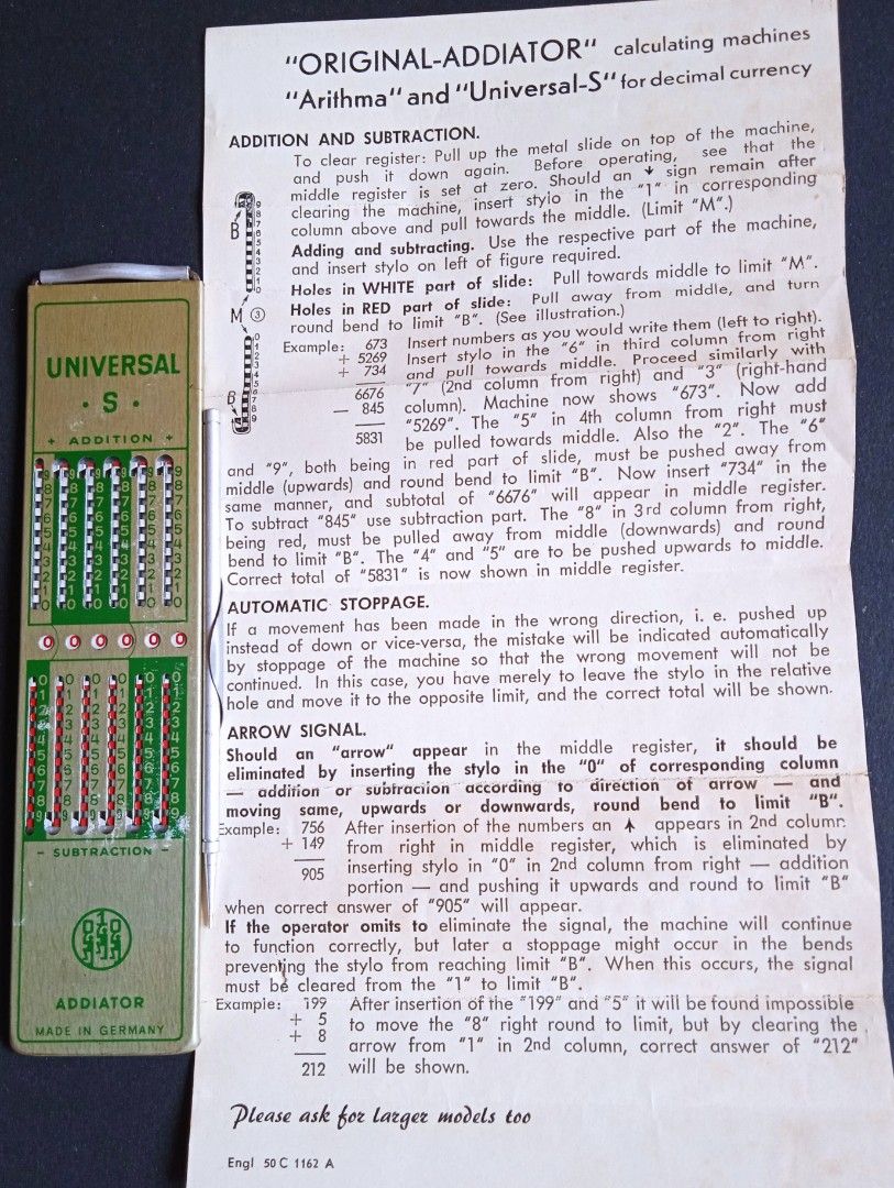 Addiator-Universal S (Germany), Hobbies & Toys, Collectibles ...