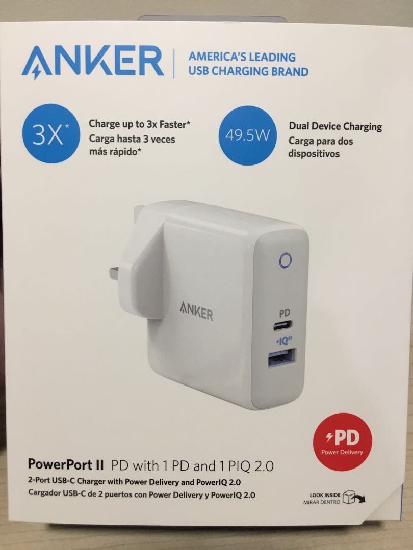 Anker PowerPort PD II with USB-C Power Delivery and USB-A Power IQ 2.0 ...