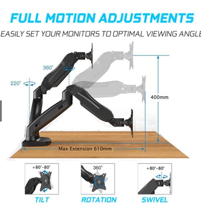 Armaggeddon Mechanic M1 Articulating Gas Spring Gaming Monitor Arm For ...