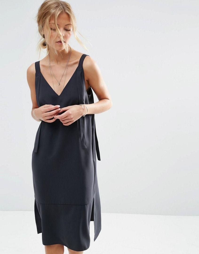 ASOS Dungaree Style Slip Dress in Dusty Navy, Women's Fashion, Dresses ...