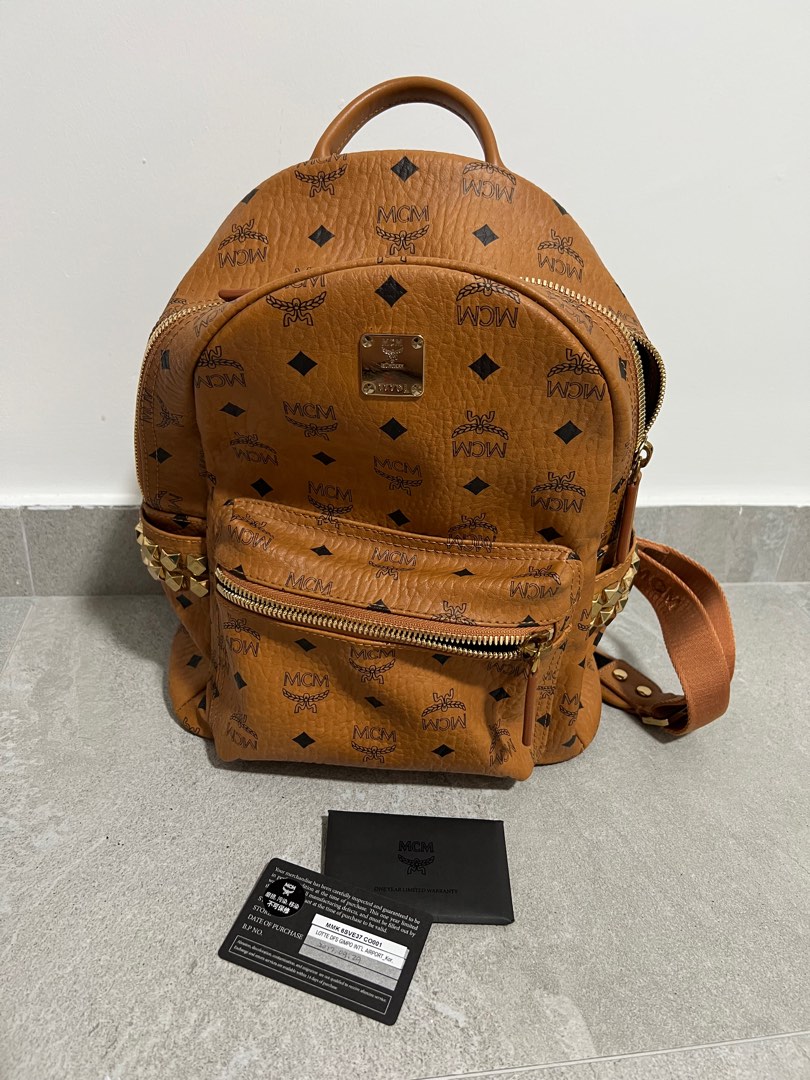 Authentic MCM Stark Side Studs Backpack in Visetos, Luxury, Bags & Wallets on Carousell