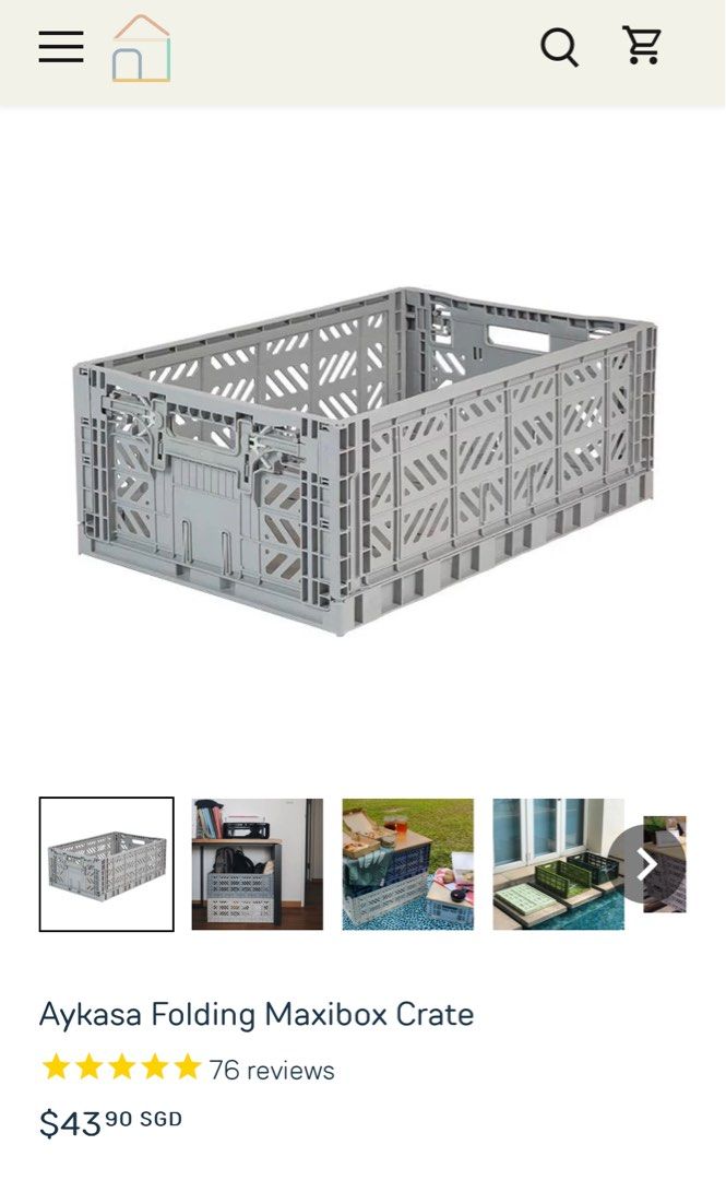Aykasa Folding Maxibox Crate-Grey, Furniture & Home Living, Home ...