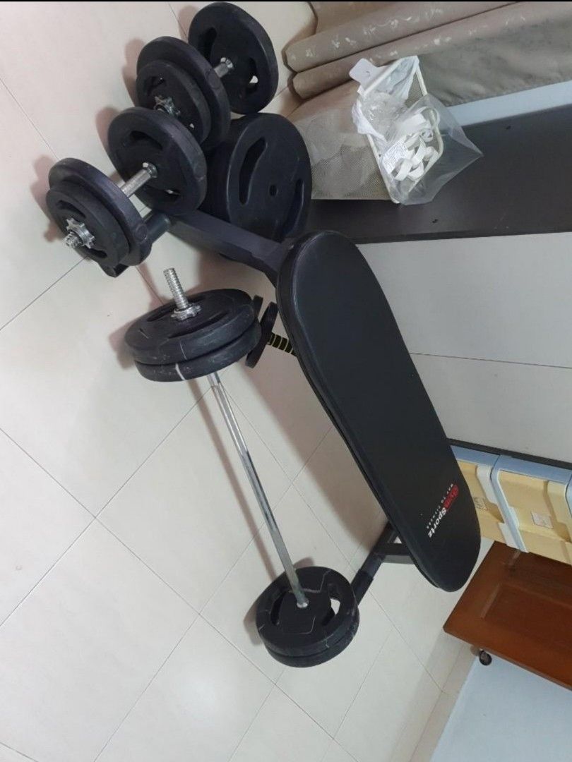 Barbell dumbell workout bench set, Sports Equipment, Exercise & Fitness ...