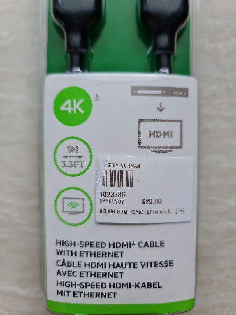 Belkin HDMI cable 4K brand new in packaging unopened, Computers & Tech ...