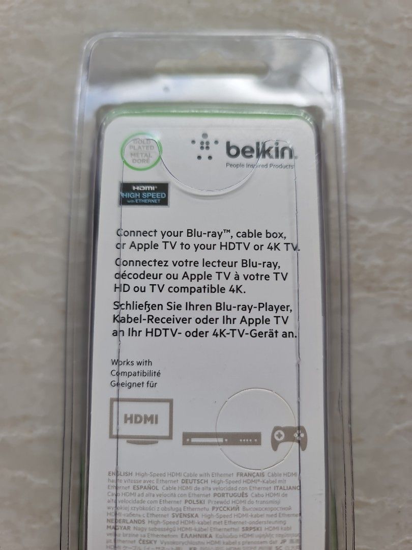 Belkin HDMI cable 4K brand new in packaging unopened, Computers & Tech ...