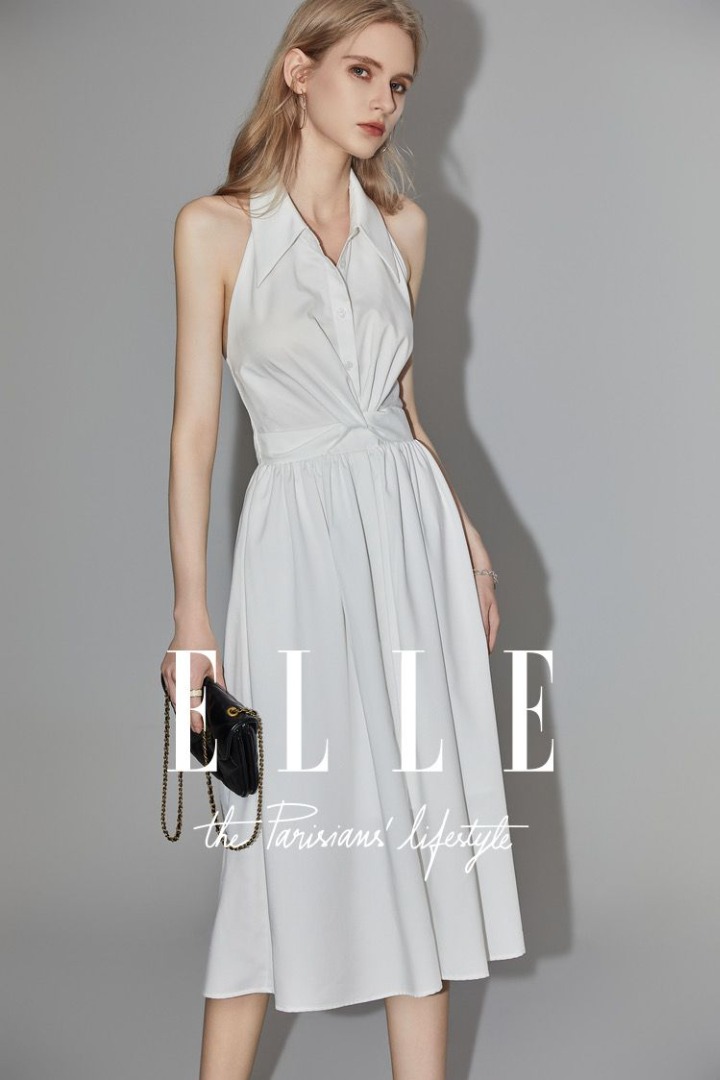 ELLE White Halter Neck Collar Dress, Women's Fashion, Dresses & Sets ...