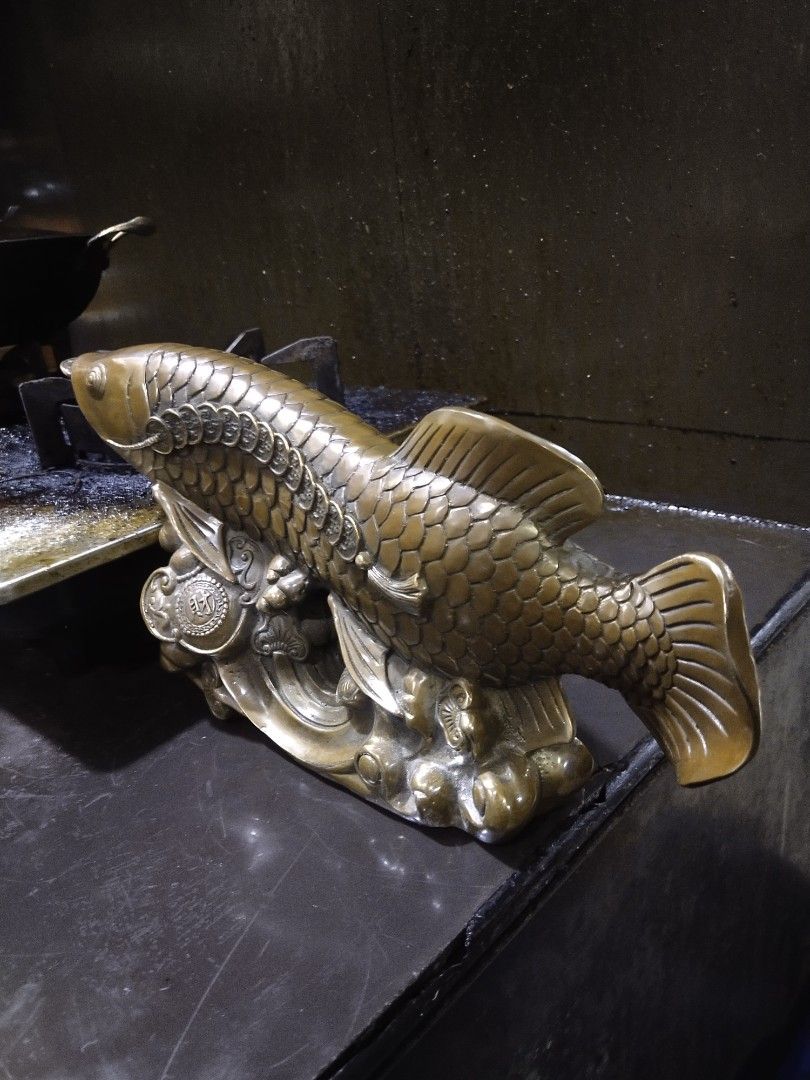 Brass lucky arowana statue display, Hobbies & Toys, Memorabilia ...