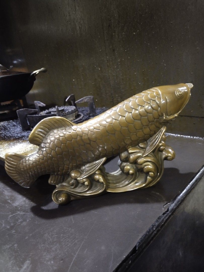 Brass lucky arowana statue display, Hobbies & Toys, Memorabilia ...