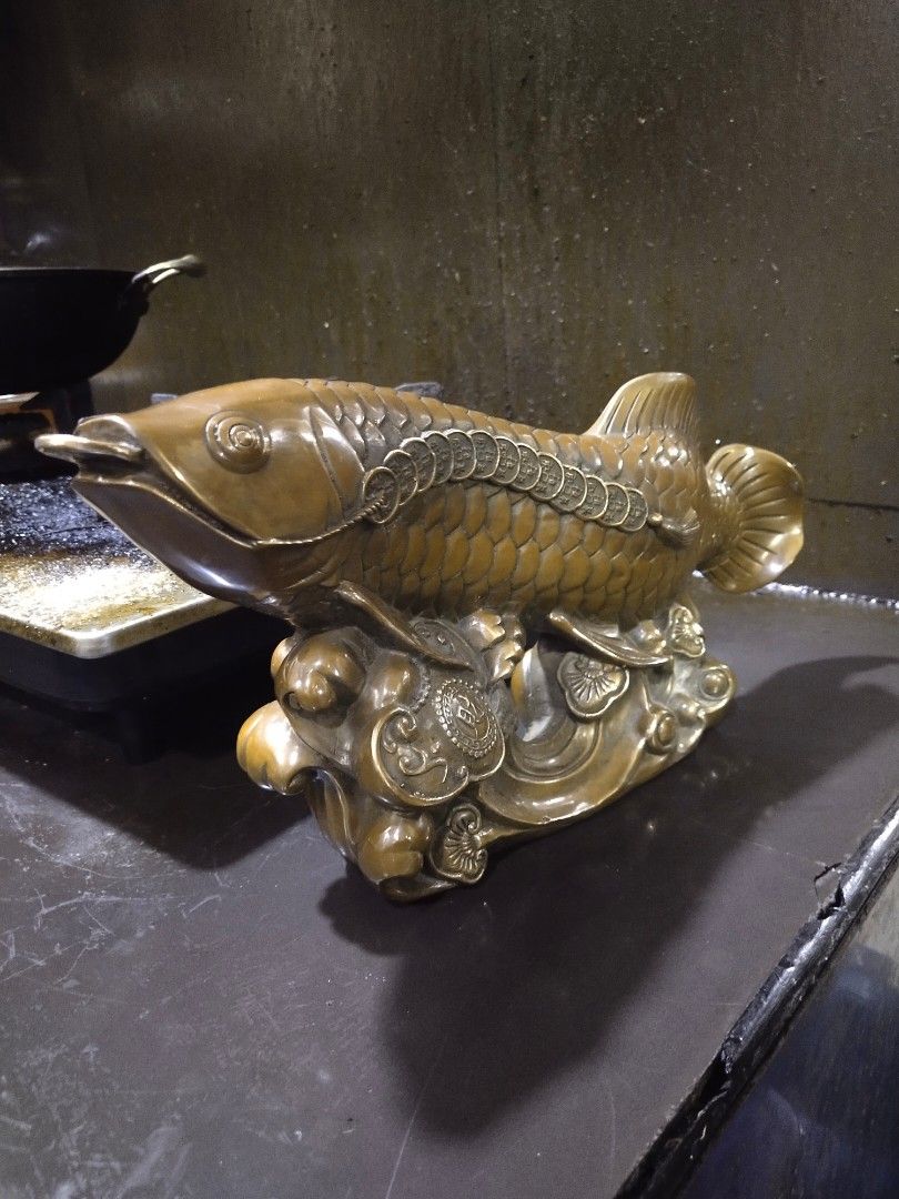 Brass lucky arowana statue display, Hobbies & Toys, Memorabilia ...