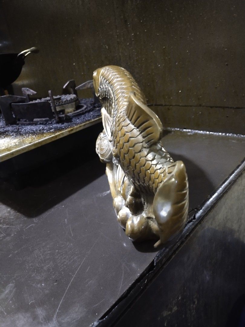Brass lucky arowana statue display, Hobbies & Toys, Memorabilia ...