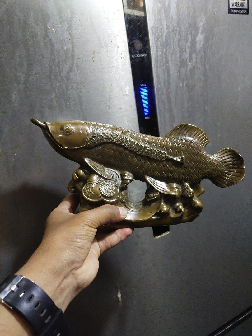 Brass lucky arowana statue display, Hobbies & Toys, Memorabilia ...