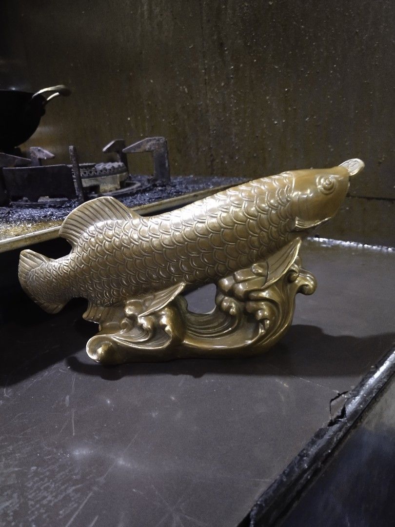 Brass lucky arowana statue display, Hobbies & Toys, Memorabilia ...