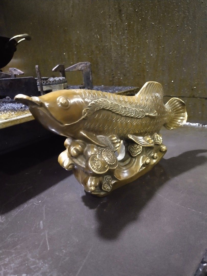 Brass lucky arowana statue display, Hobbies & Toys, Memorabilia ...