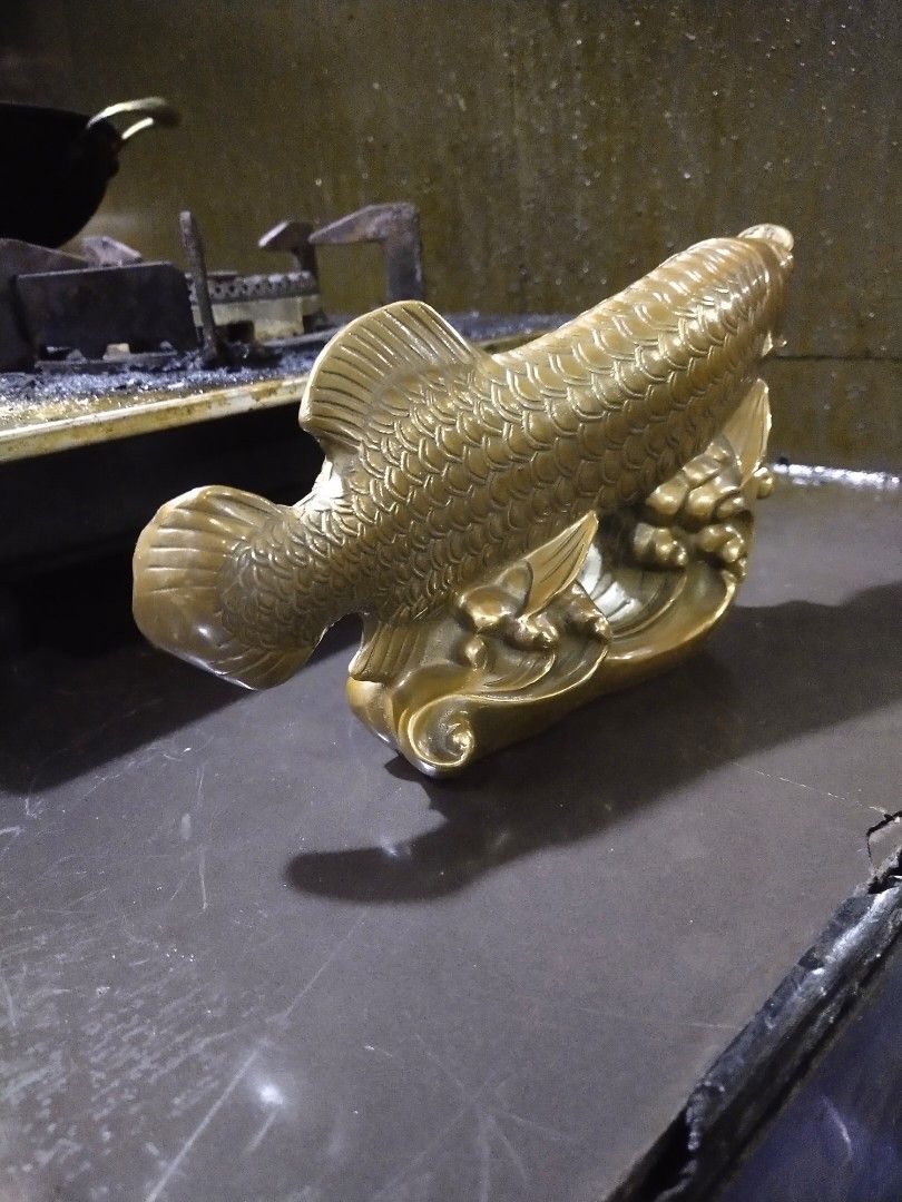 Brass lucky arowana statue display, Hobbies & Toys, Memorabilia ...