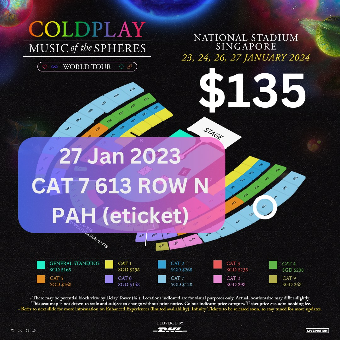 cat 7 X1 coldplay mots ticket, Tickets & Vouchers, Event Tickets on Carousell