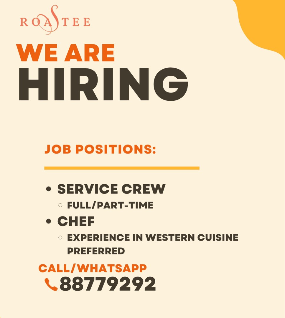 Chef / Service Crew, Jobs, Hospitality, F&B on Carousell