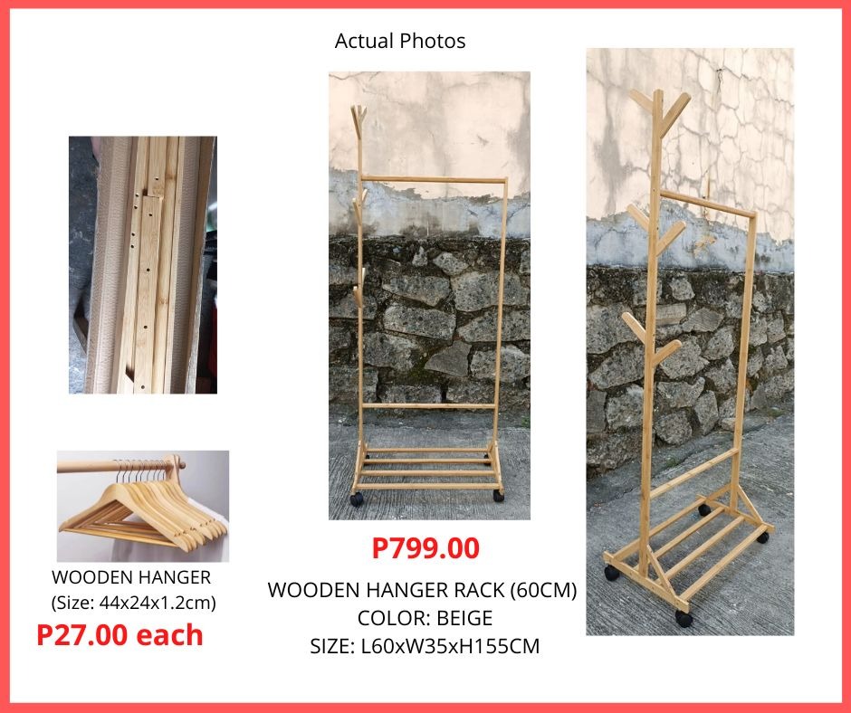 Clothes Rack Wood Coat Rack Bamboo Clothe Rack Wardrobe Wood/Beige 60CM ...