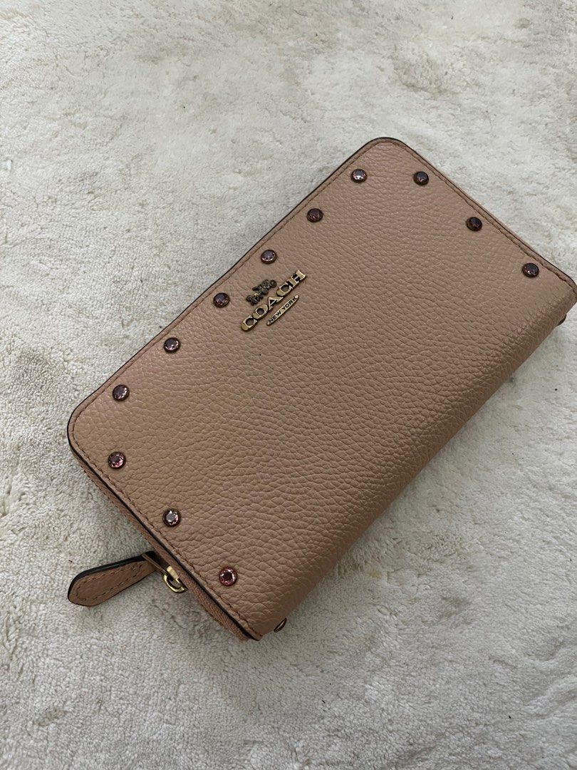 Coach pink Wallet crystal border rivets med, Women's Fashion, Bags ...