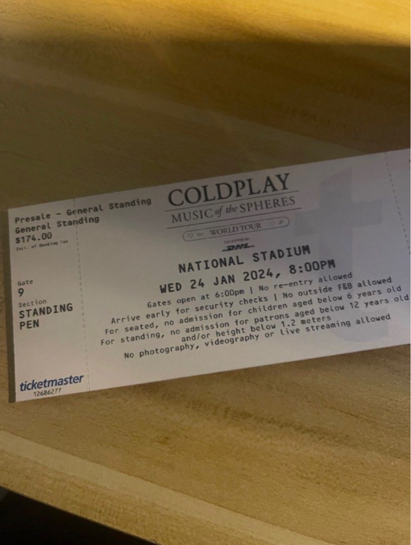 coldplay general standing 24 january, Tickets & Vouchers, Event Tickets ...