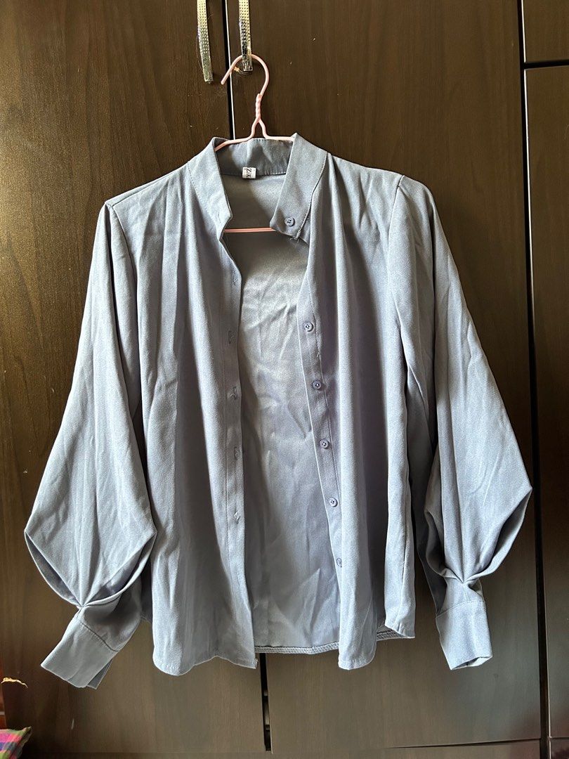 Dusty blue shirt, Women's Fashion, Tops, Longsleeves on Carousell