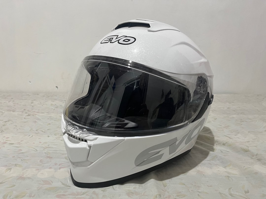 Evo GT Pro - Pearl white full face dual visor helmet motorcycle with ...