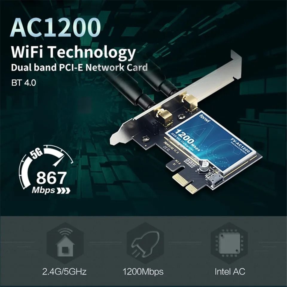Fenvi FV-AC1200 1200Mbps Dual-band BT 4.0 Wifi 5 PCIe Wireless Network ...
