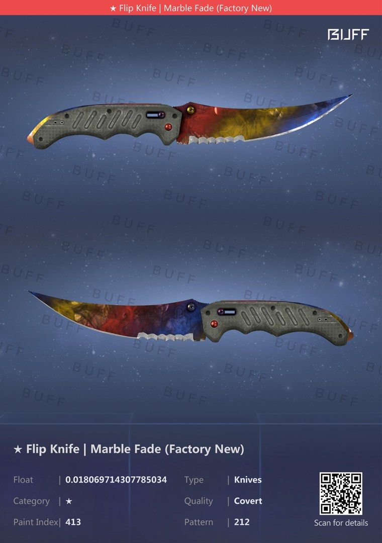 Flip Knife Marble Fade FN CSGO, Video Gaming, Gaming Accessories, In-Game Products on Carousell