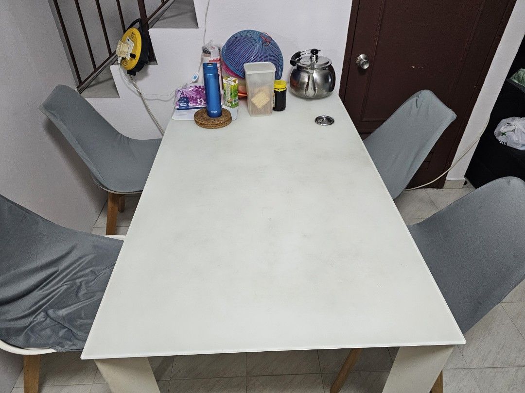 Frosted glass top Dining Table only (Extendable), Furniture & Home ...