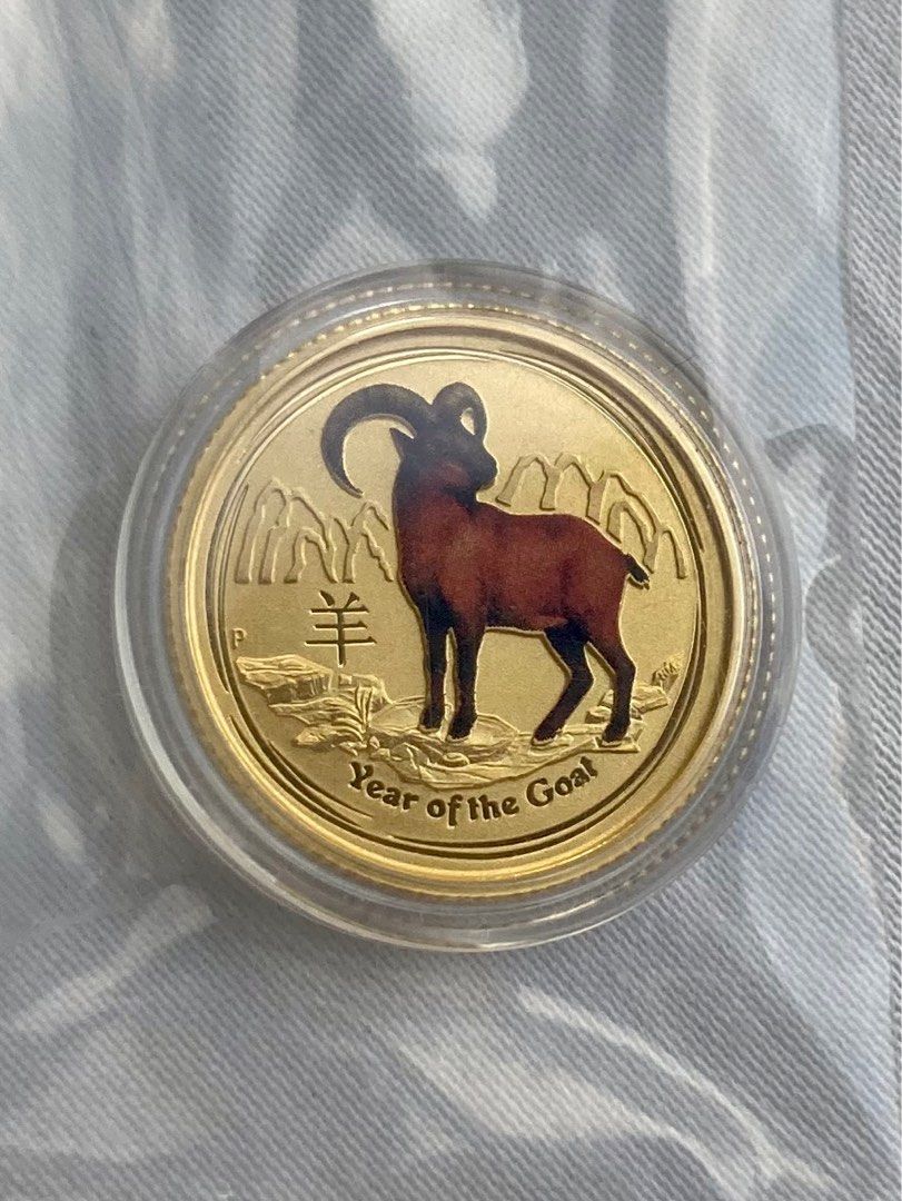 Gold Coin Coloured Lunar Goat Coin 1/10oz, Hobbies & Toys, Memorabilia ...