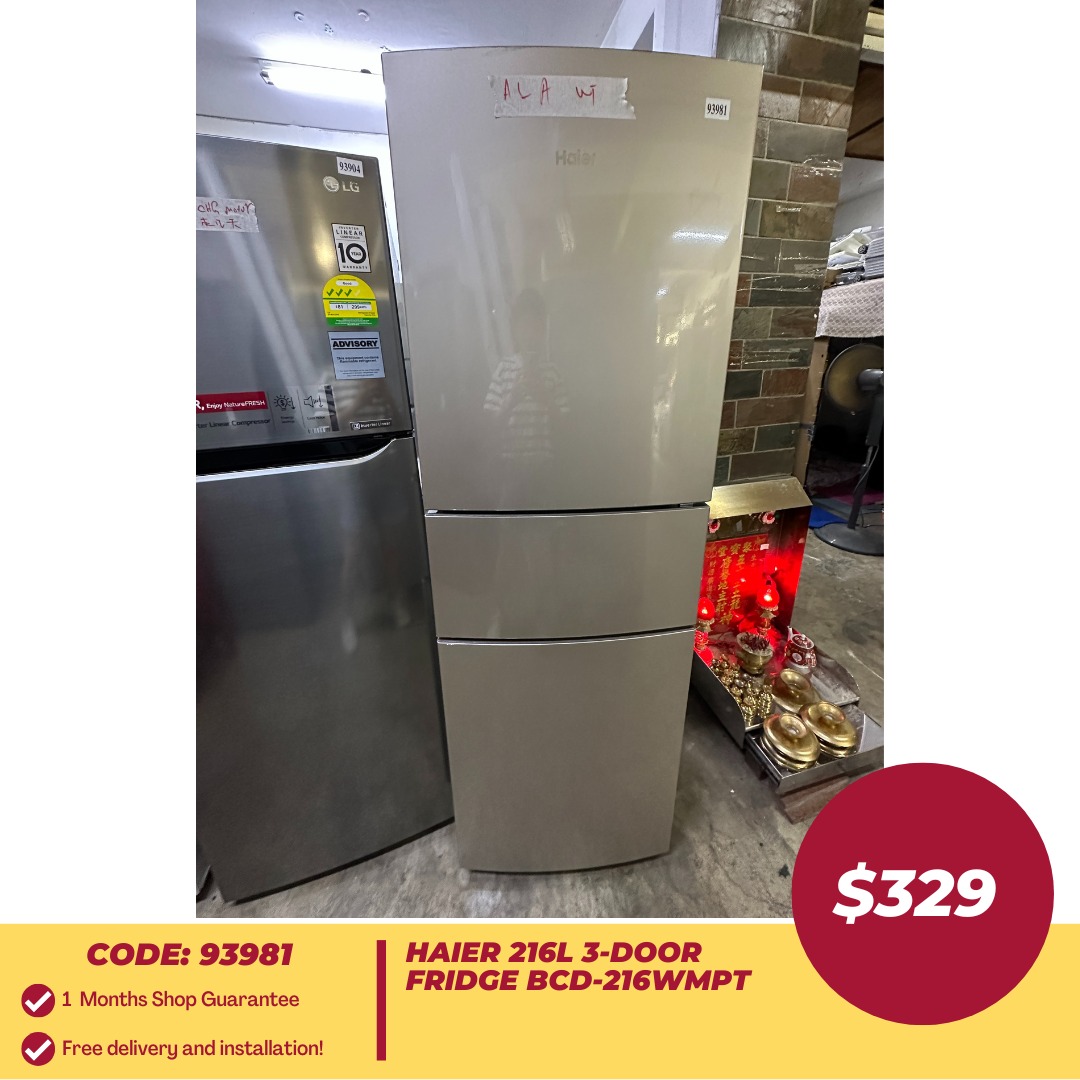 HAIER 216L 3-Door Fridge BCD-216WMPT (93981), TV & Home Appliances ...