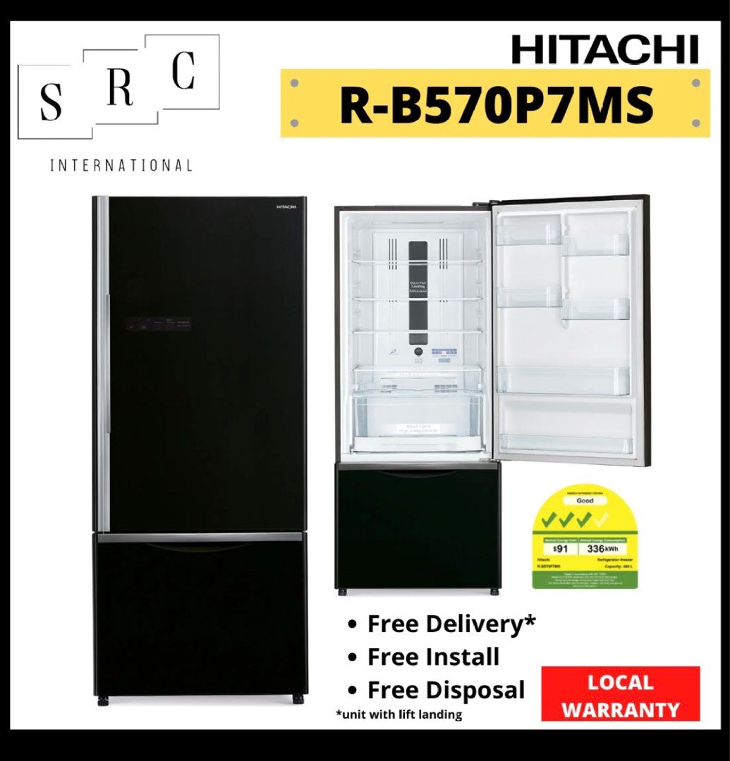 Hitachi R-B570P7MS Bottom Freezer Refrigerator 470L, TV & Home ...