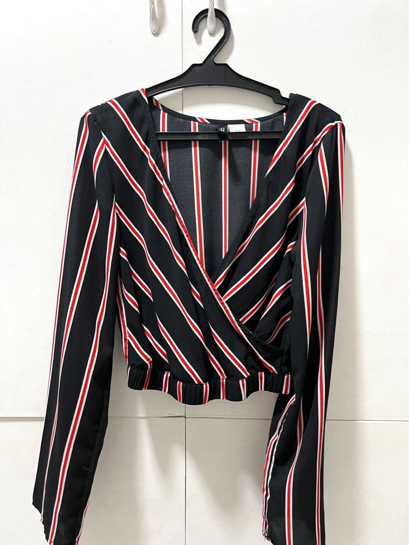 H&M TOP STIPE BLACK AND RED, Women's Fashion, Tops, Blouses on Carousell