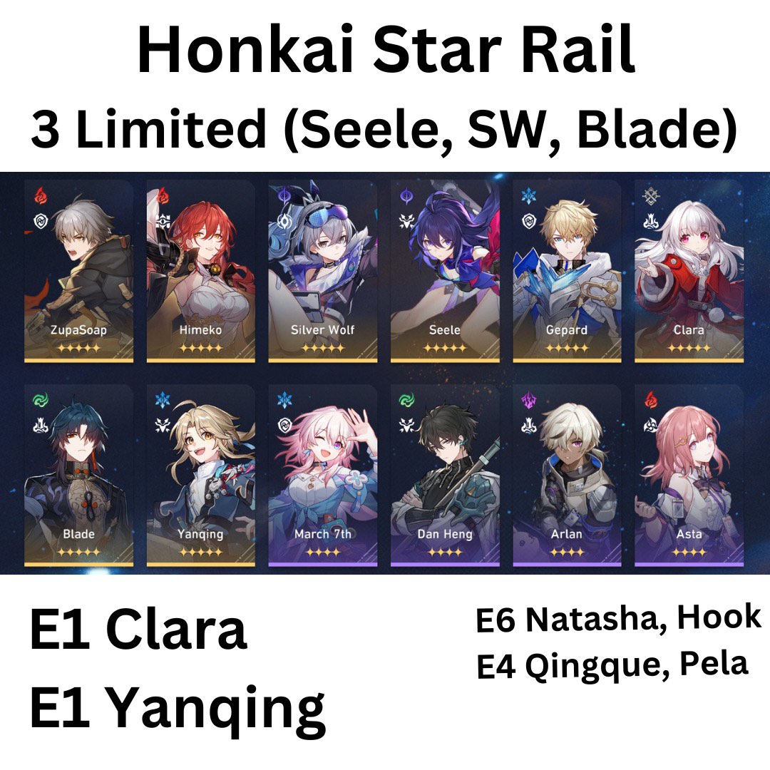 Honkai Star Rail account HSR | Seele + SW + Blade + Himeko + Gepard ...
