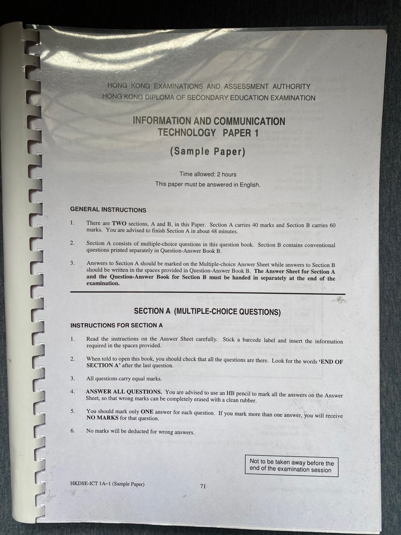 ICT PAST PAPER (Sample Paper, Practice Paper, 2012-2015), 興趣及遊戲, 書本 ...