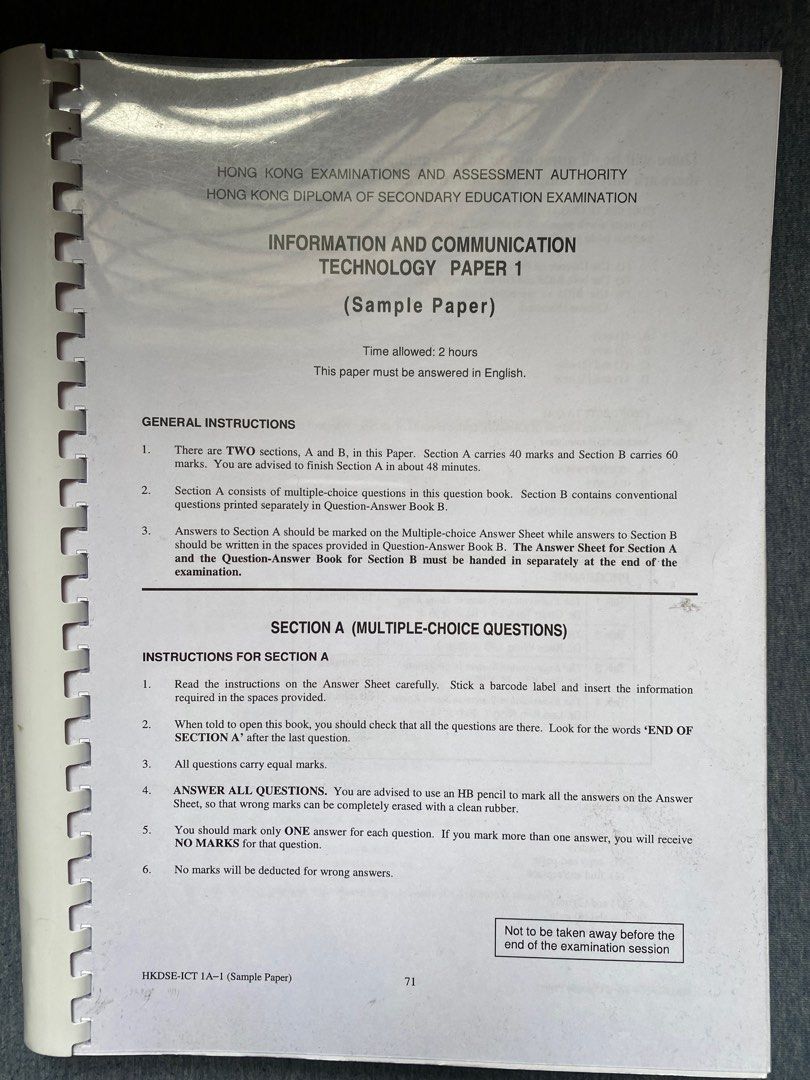 ICT PAST PAPER (Sample Paper, Practice Paper, 2012-2015), 興趣及遊戲, 書本 ...