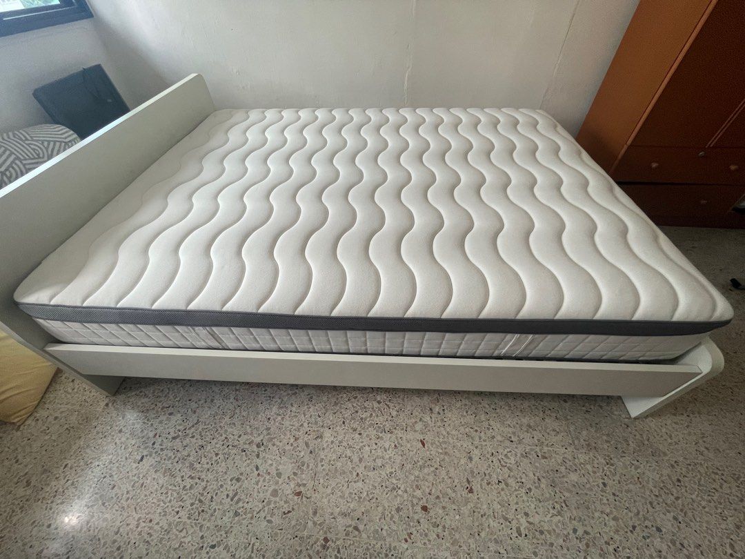 IKEA queen size bedframe and mattress - askvoll bed frame and fillan pocket spring mattress ...