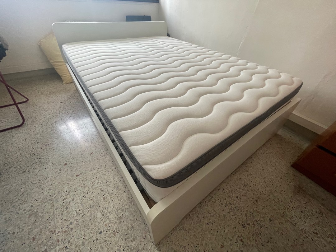 IKEA queen size bedframe and mattress - askvoll bed frame and fillan pocket spring mattress ...