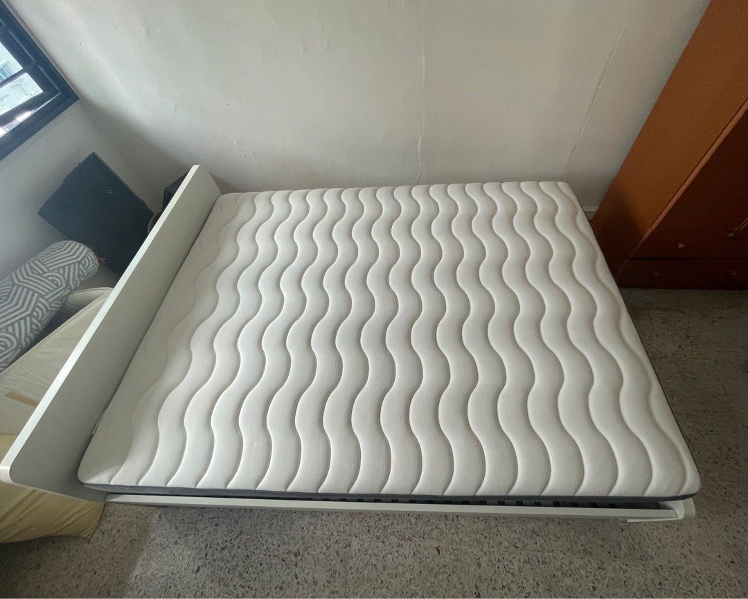IKEA queen size bedframe and mattress - askvoll bed frame and fillan pocket spring mattress ...