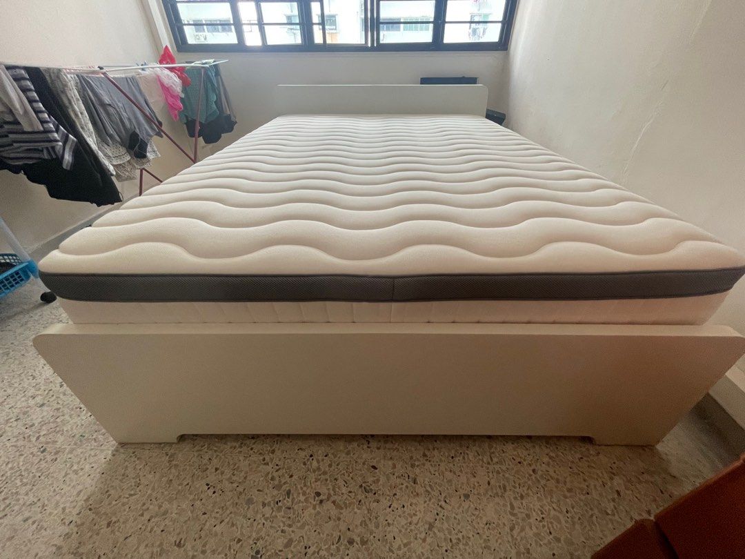 IKEA queen size bedframe and mattress - askvoll bed frame and fillan pocket spring mattress ...