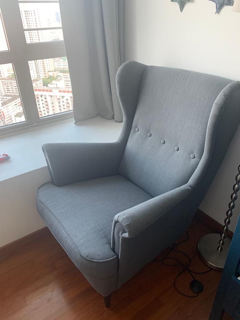 Ikea Strandmon armchair grey, Furniture & Home Living, Furniture ...