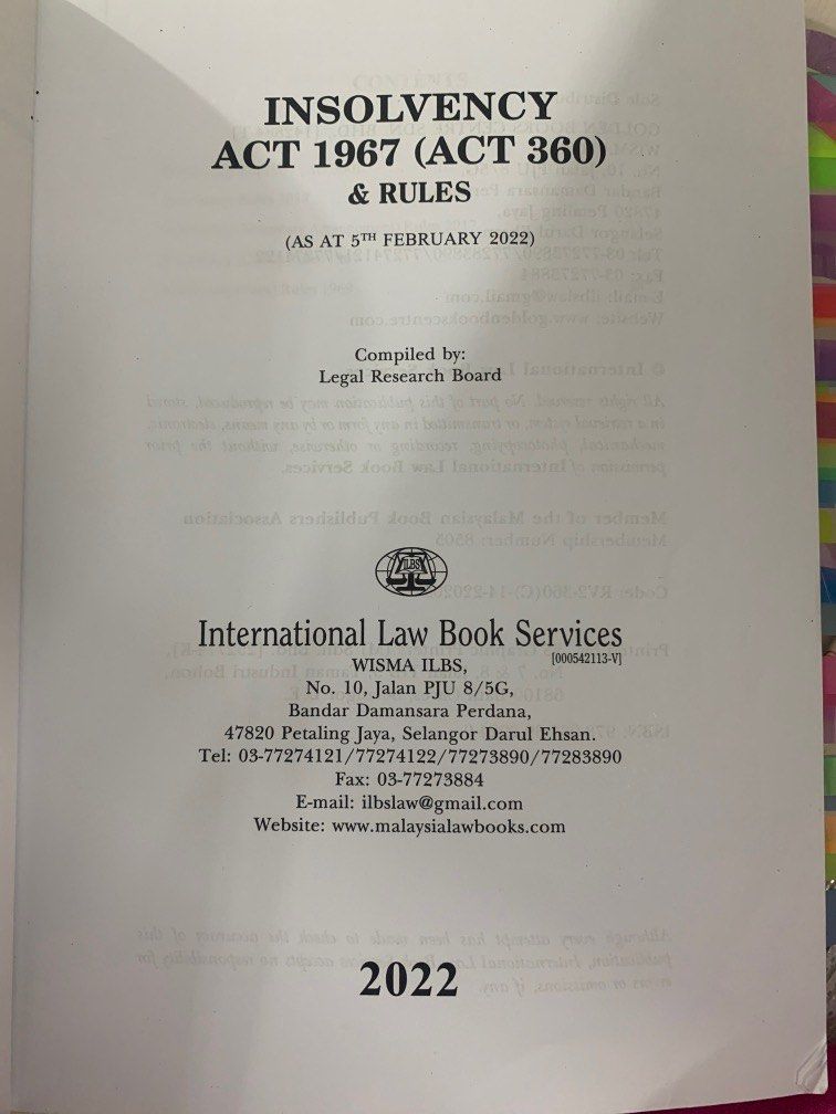 Insolvency Act 1967 (act 360) & rules, Hobbies & Toys, Books ...