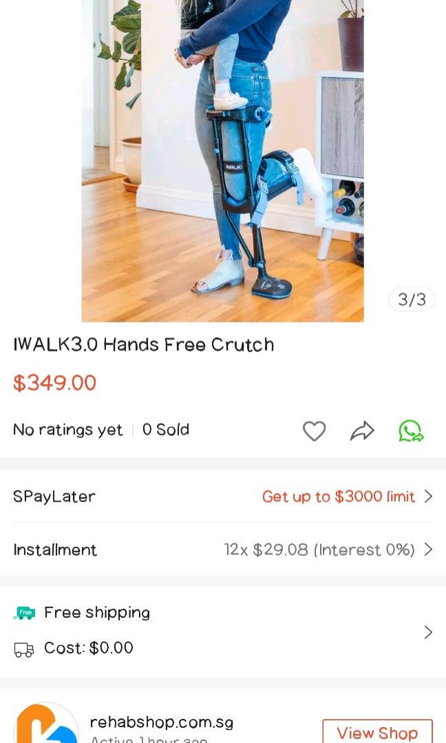 Iwalk 3.0 hands free crutch, Health & Nutrition, Assistive ...