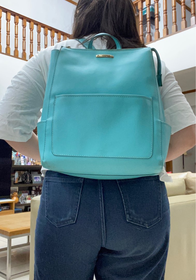 Korean Teal Leather Backpack on Carousell